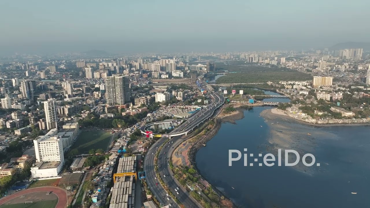 PD0014 - Aerial View of Bandra Reclamation Flyover and Mumbai's Urban ...
