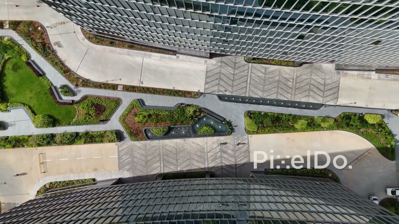 PD0199 - Top-Down Aerial View of Modern Office Building Entrance and ...